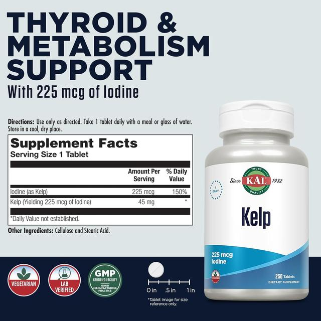 KAL, Kelp 225 mcg, 250 Tablets - Wellness Vitamins & Supplements.